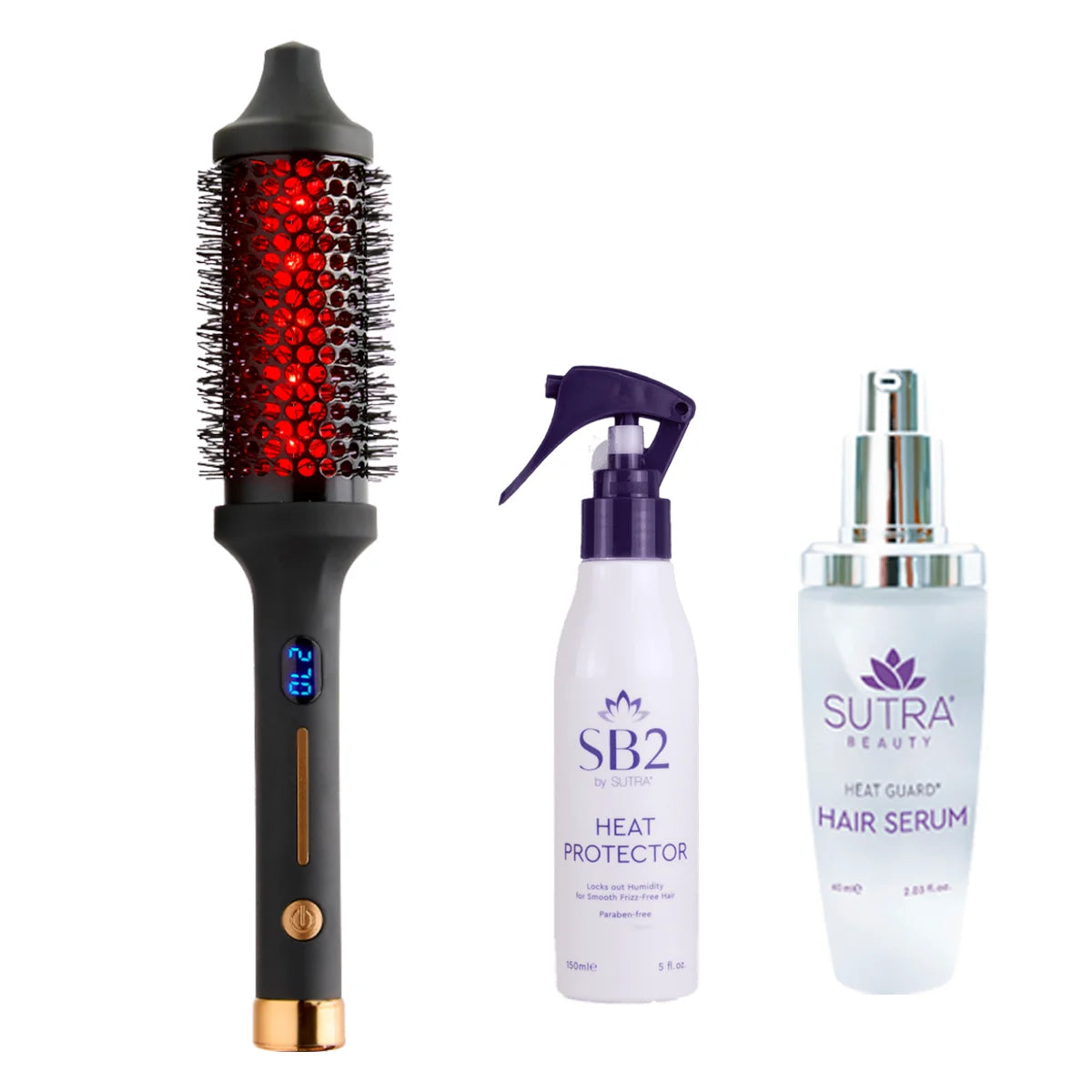 Cepillo Térmico Alaciador IR2 + Protector de Calor + Sérum – Sutra Beauty